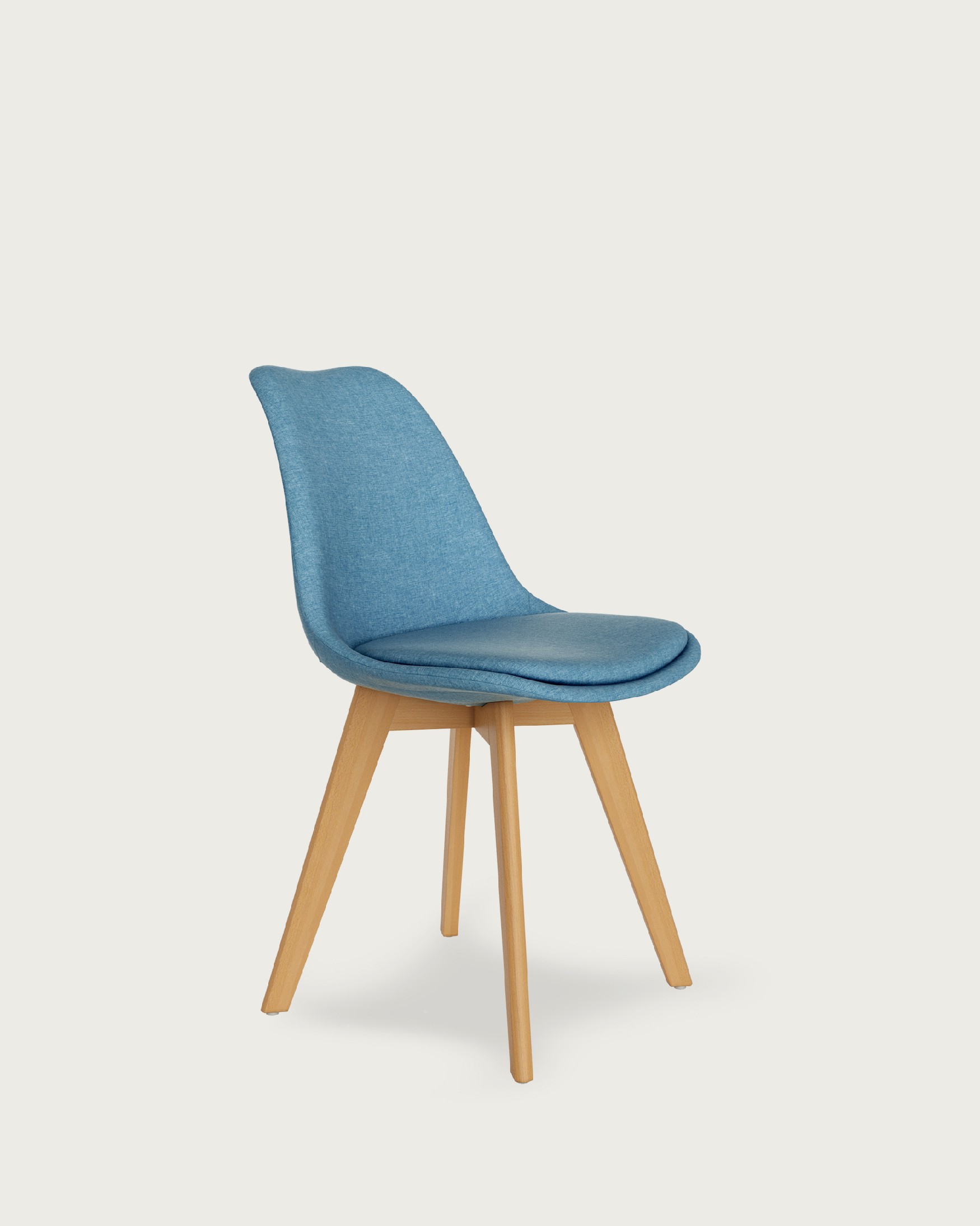Amsterdam chair with blue upholstery and wooden legs