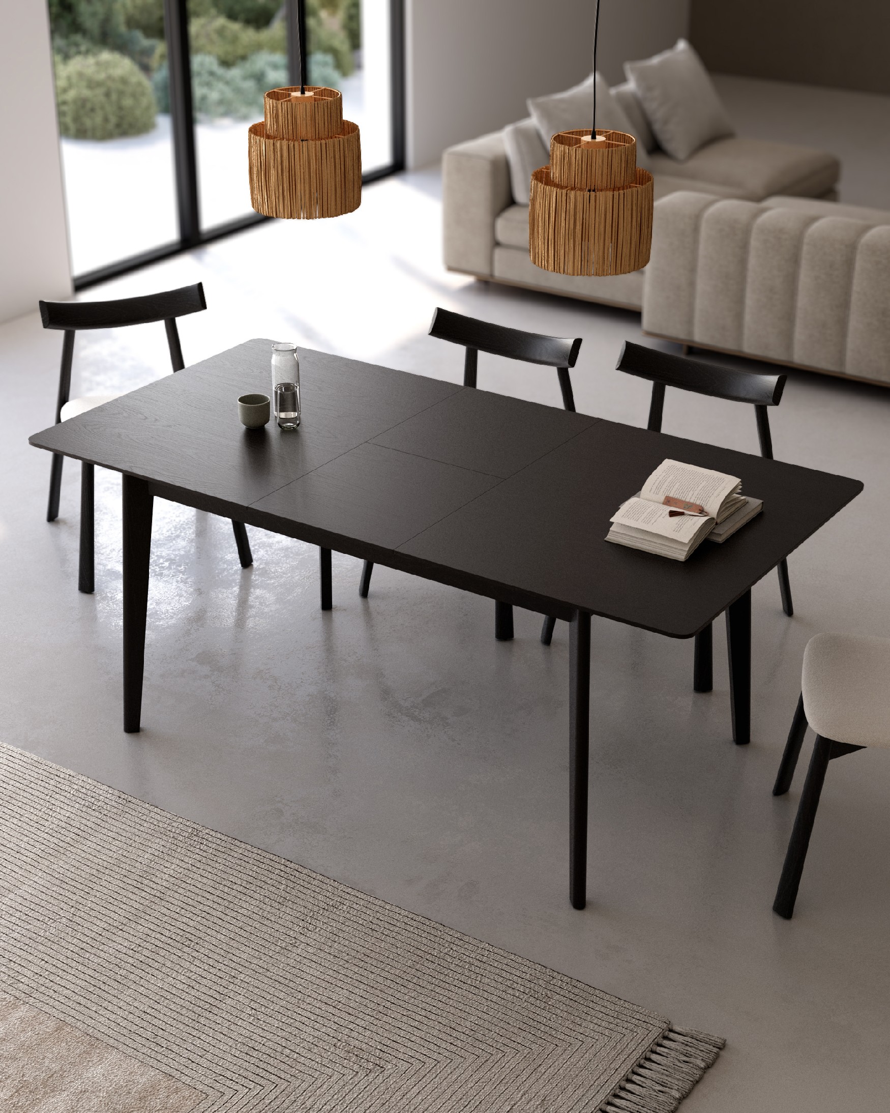 Mesa Aura extensible con acabado roble negro 140(180) x 90 cm