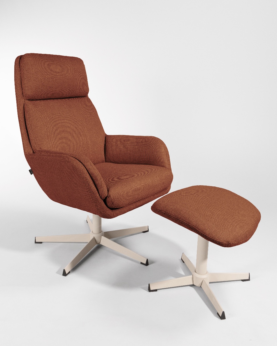 Swivel armchair Figara with ivory structure and terracotta upholstery