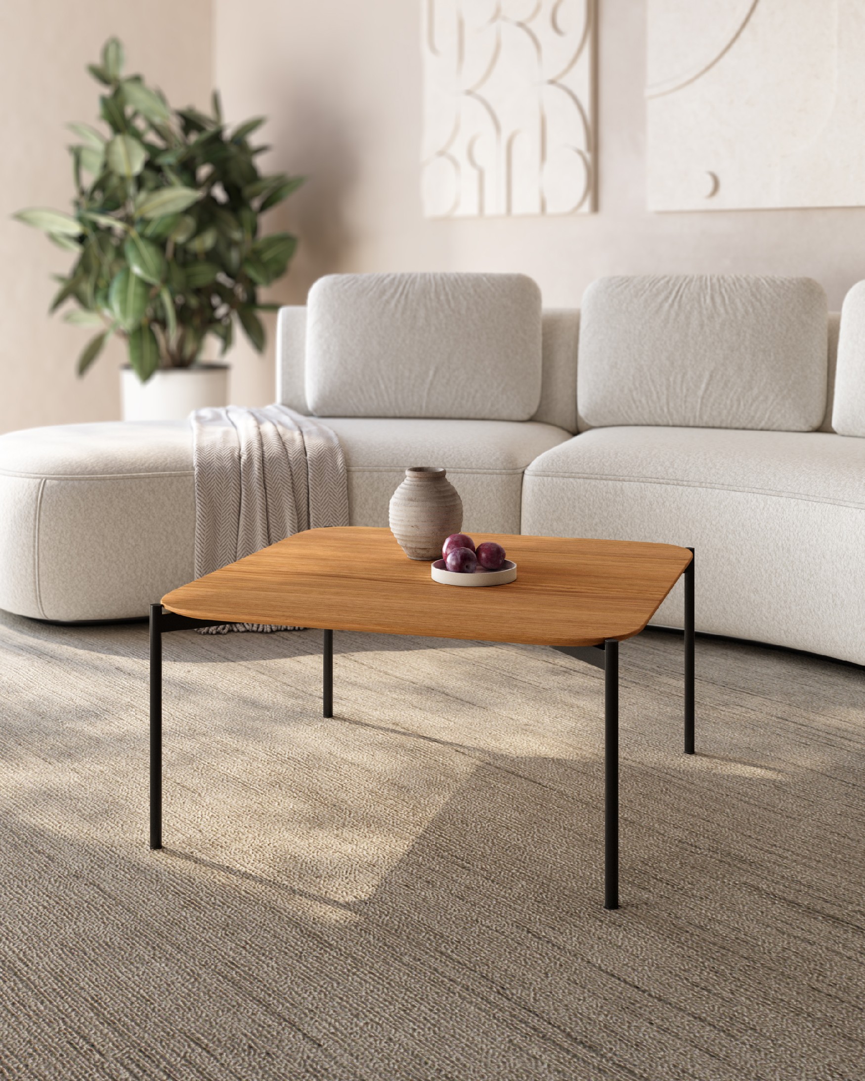 Mesa auxiliar Java cuadrada con acabado roble natural y estructura ...