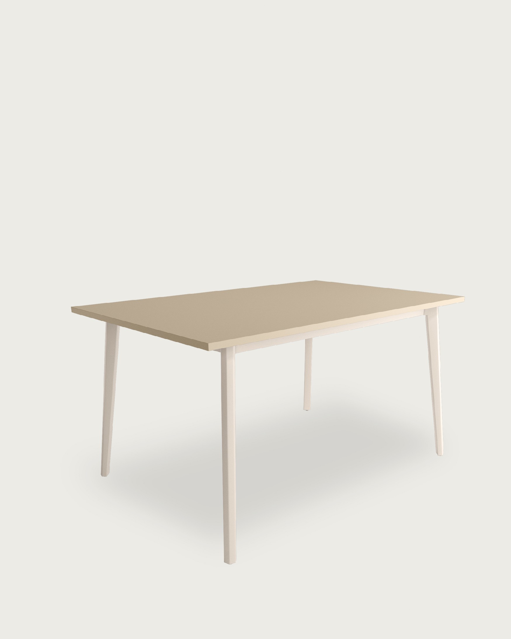 Mesa Kamba con sobre de melamina perla y pata metálica marfil 140 x 90 cm