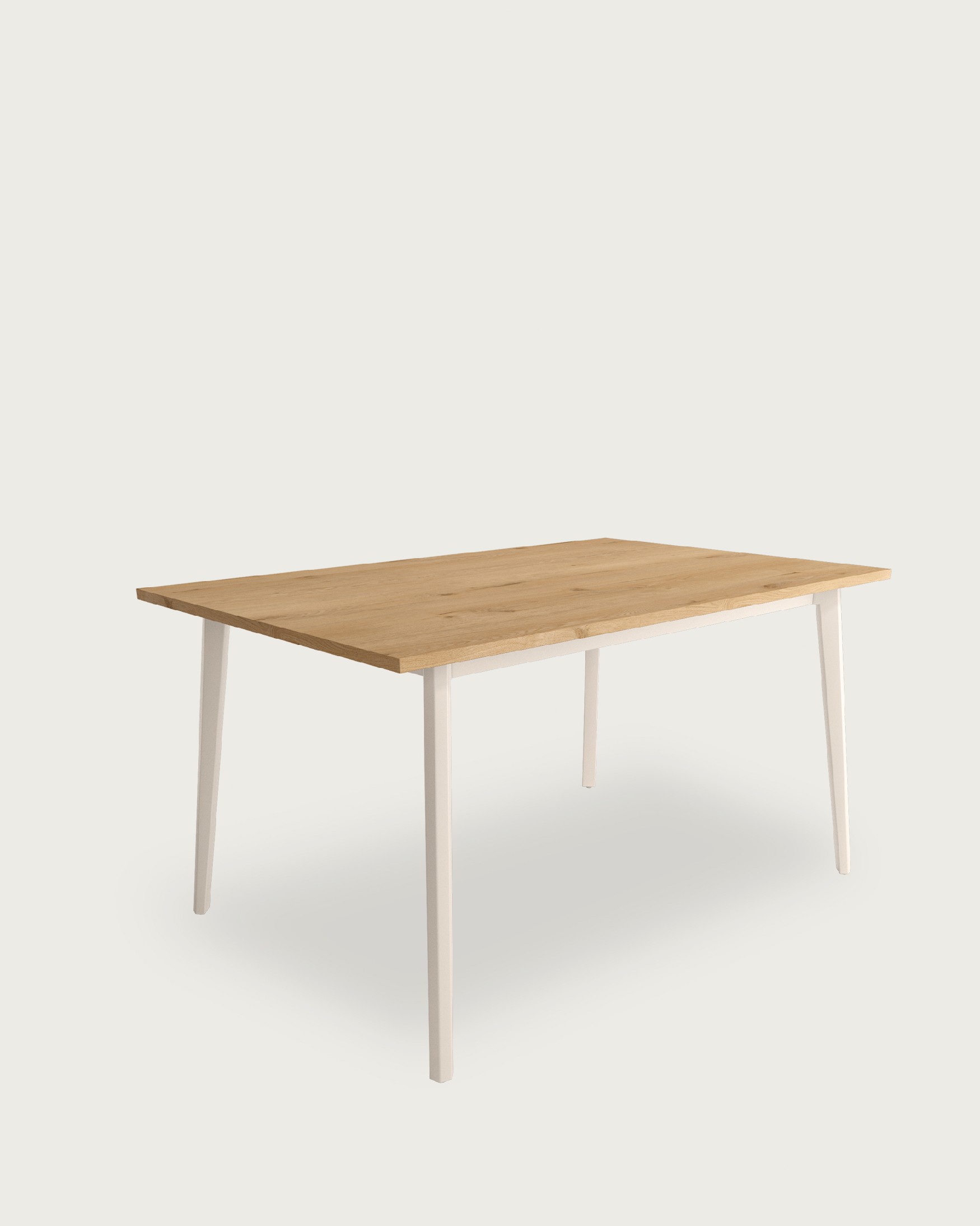 Mesa Kamba con sobre de melamina roble y pata metálica marfil 180 x 90 cm