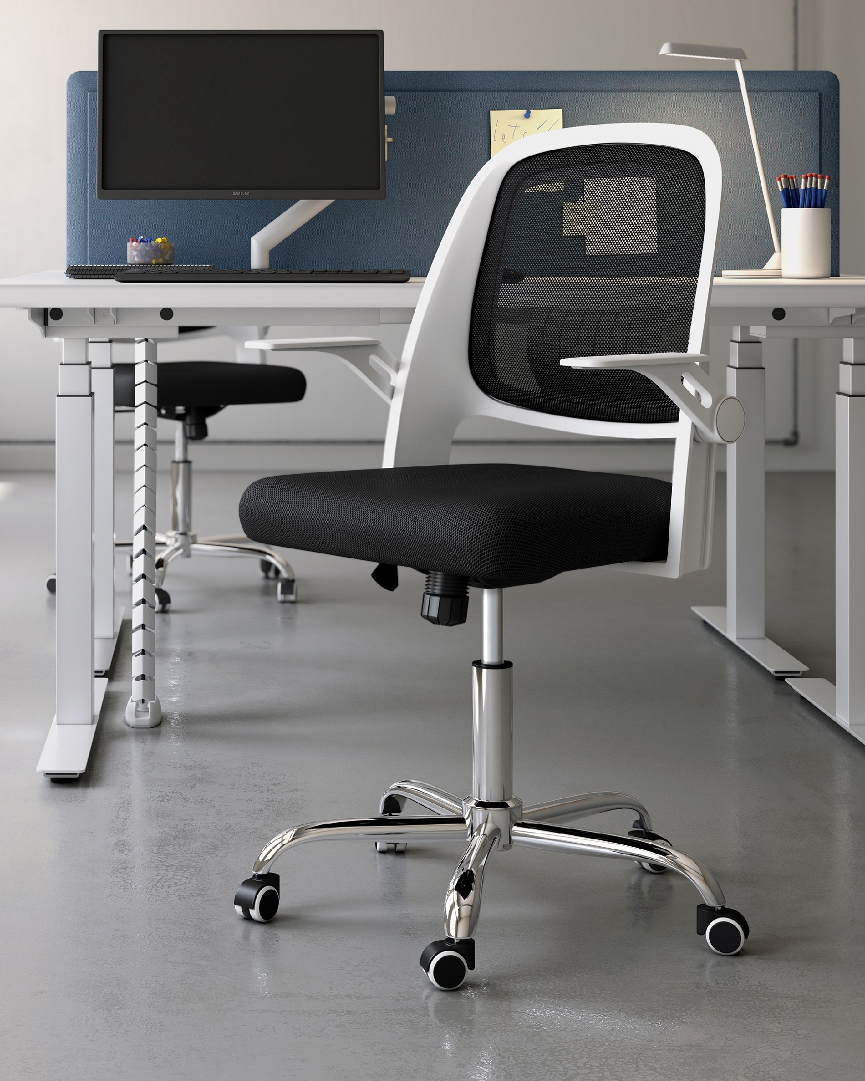 Kiev desk chair with white polypropylene frame and chrome leg, foldable ...