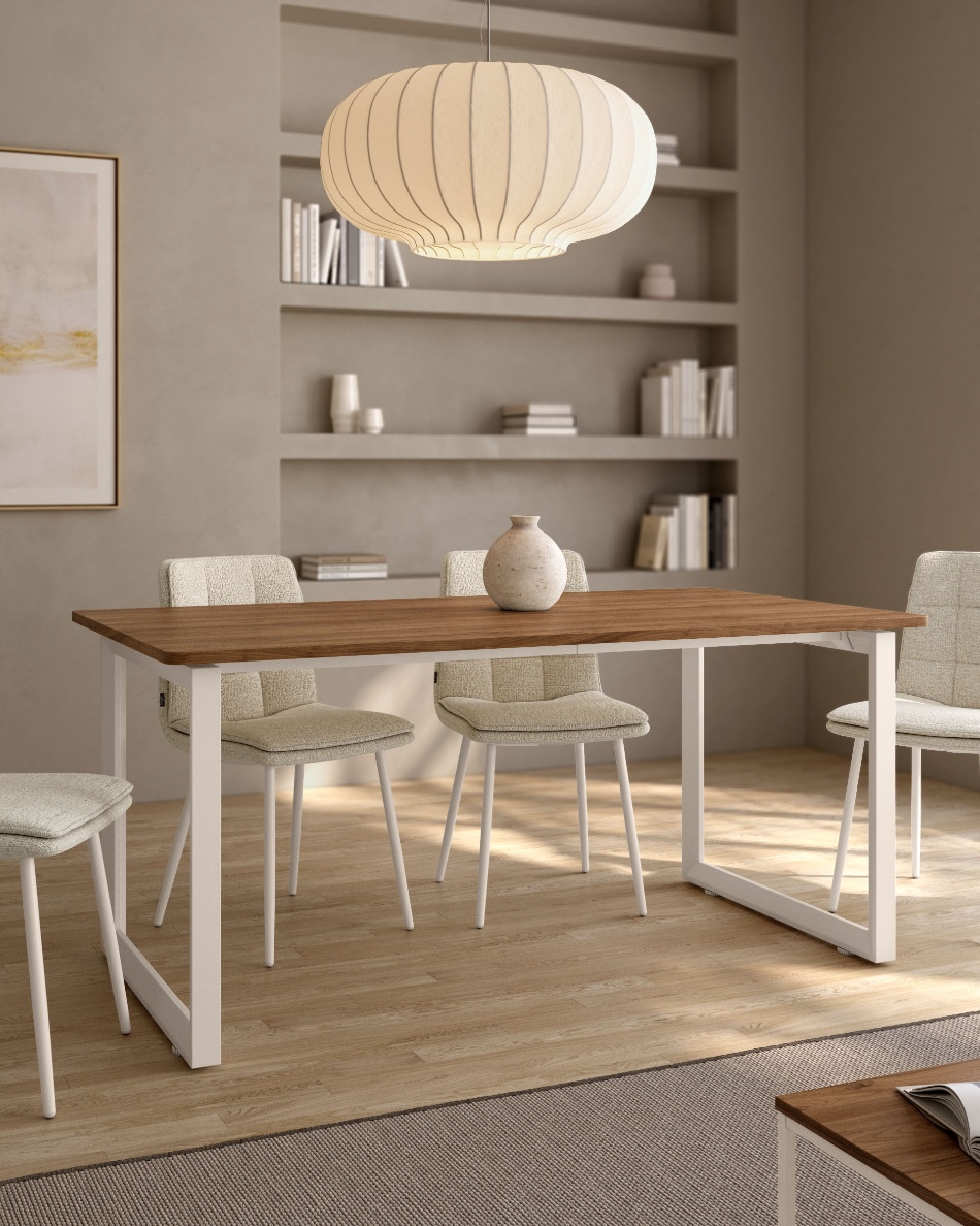 Loop Table with straight corners melamine java finish and ivory metal ...