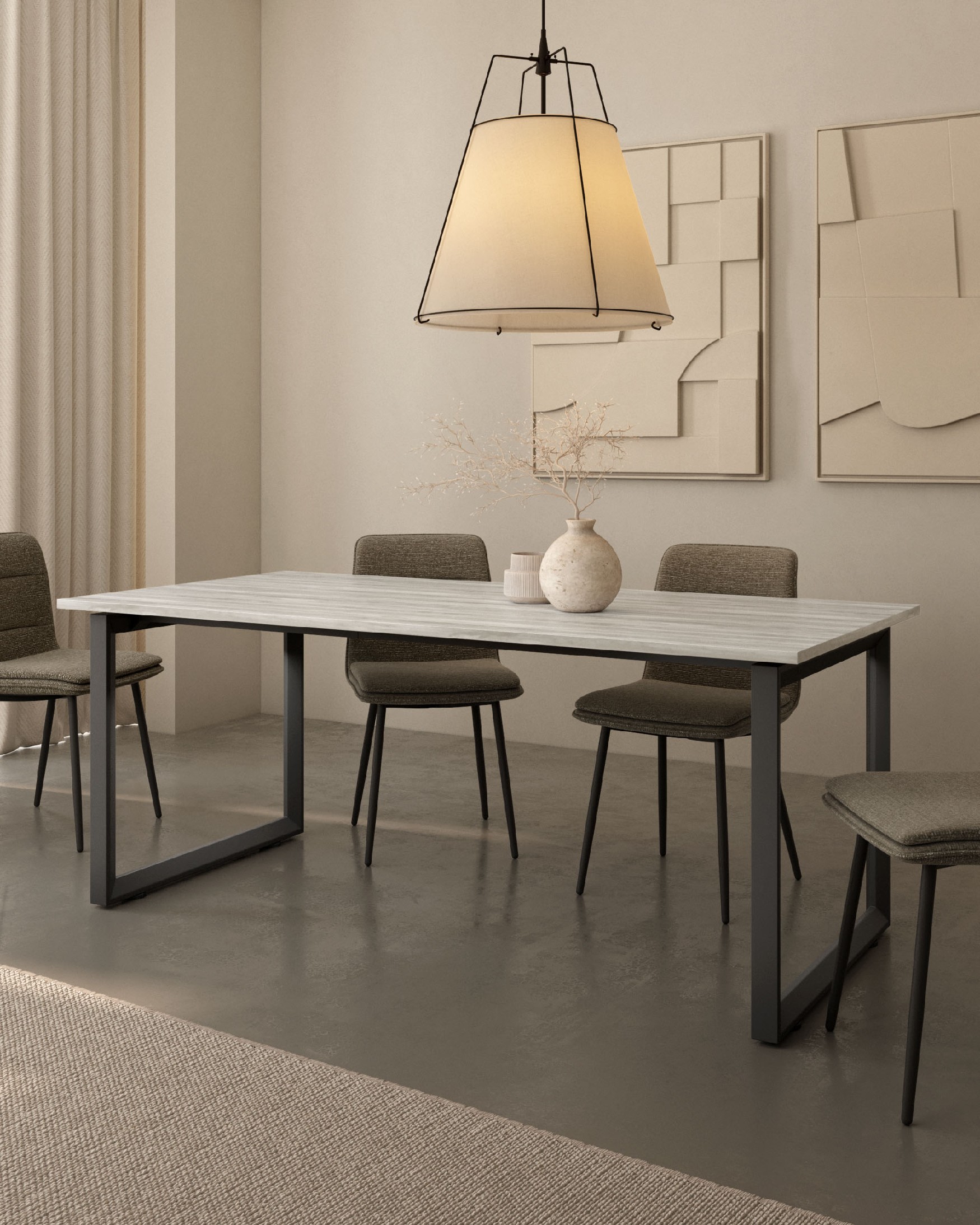 Loop Table with curved corners melamine artic finish and black metal ...