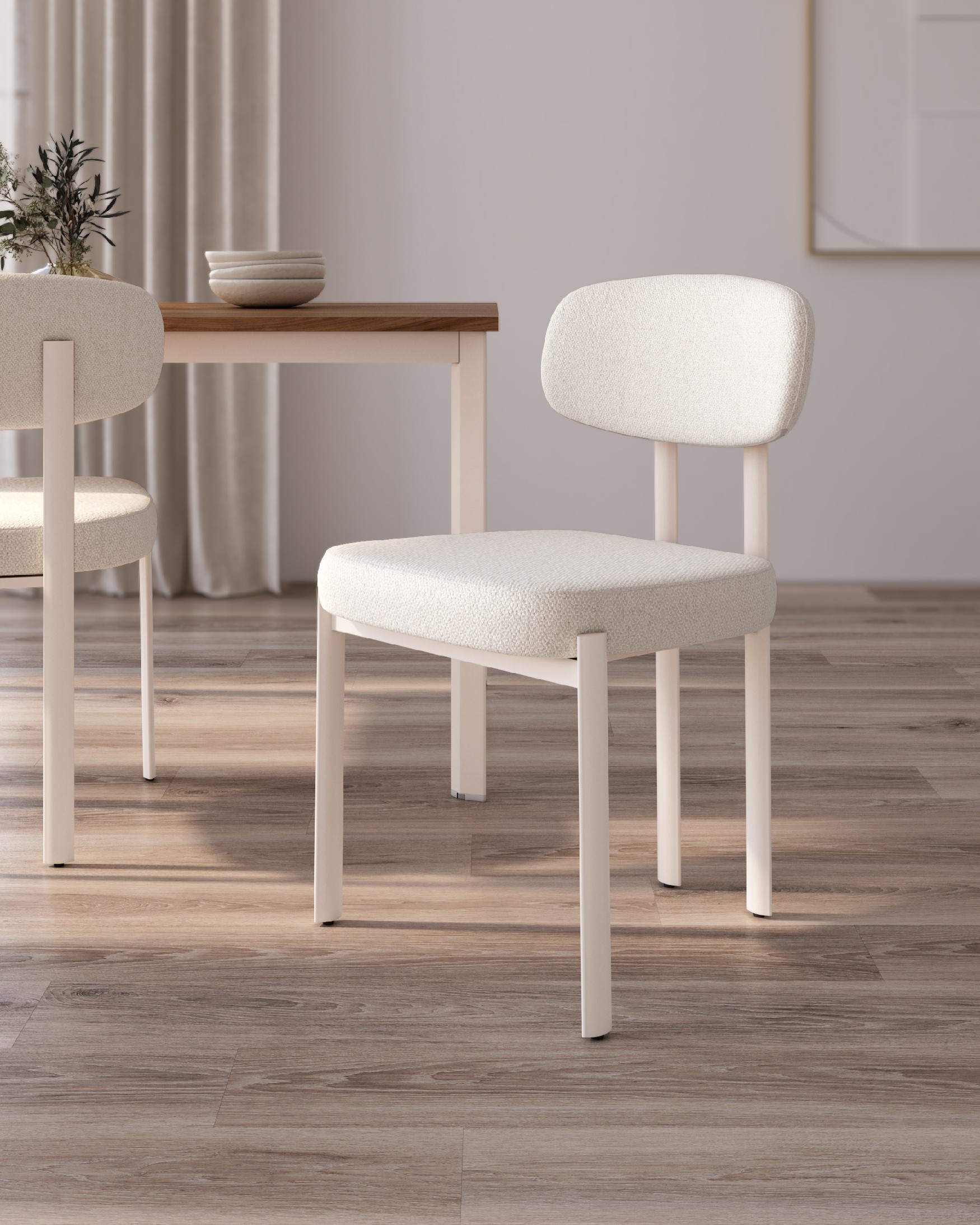Set of 2 Pretoria chairs with pearl upholstery and ivory metal legs