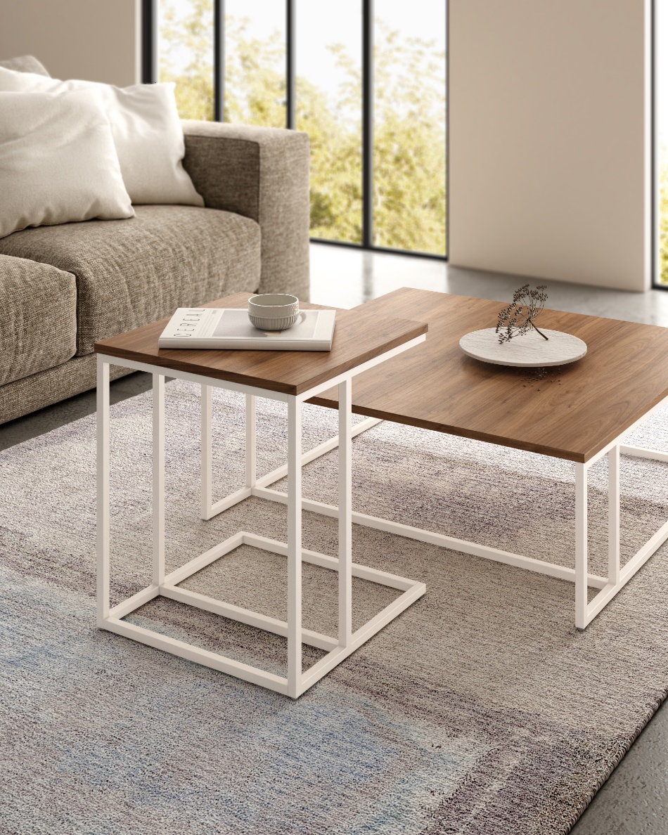Zenit low side table with java melamine top and ivory metal leg 40 x 40 cm