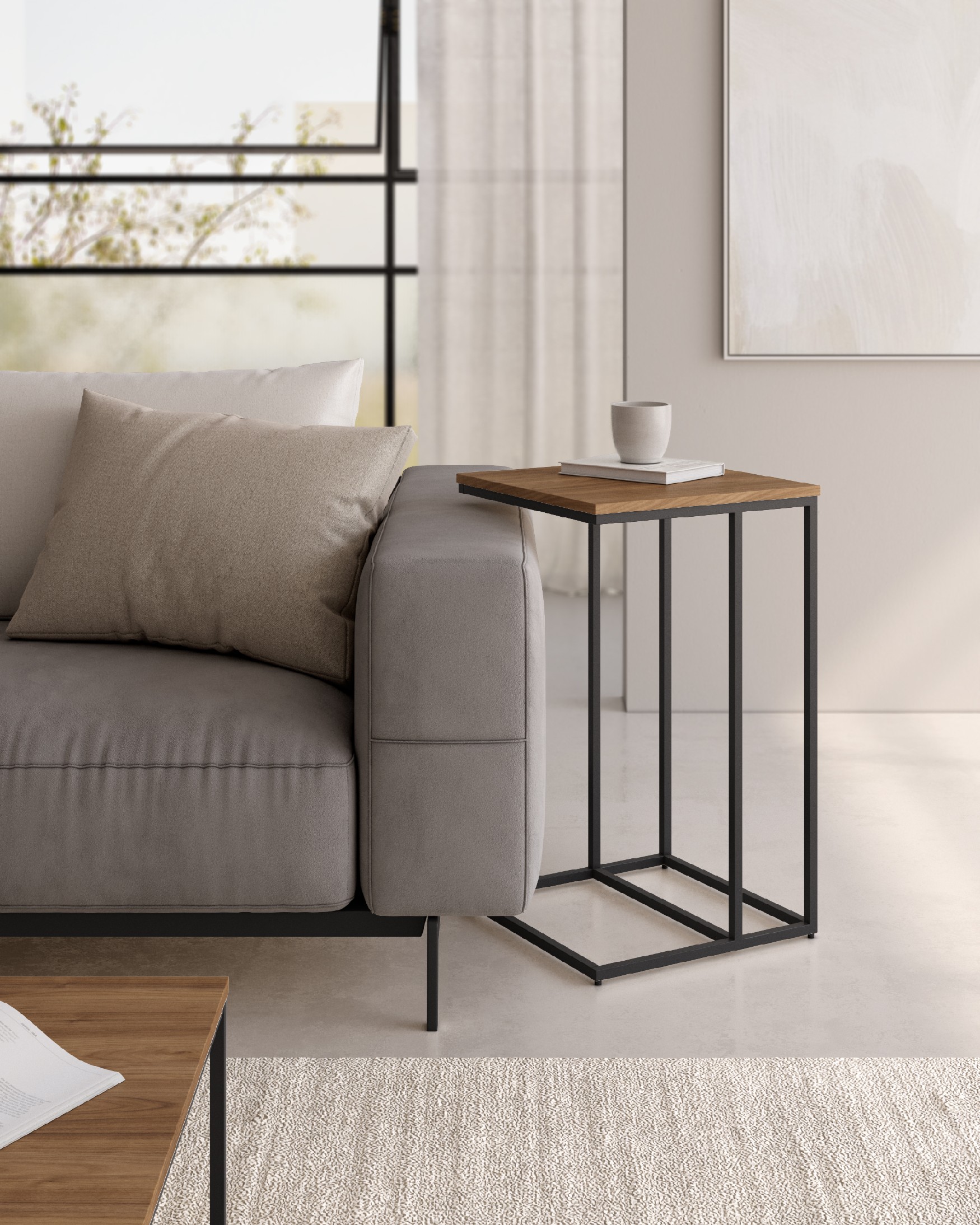 Zenit high side table with java melamine top and black metal leg 40 x 40 cm